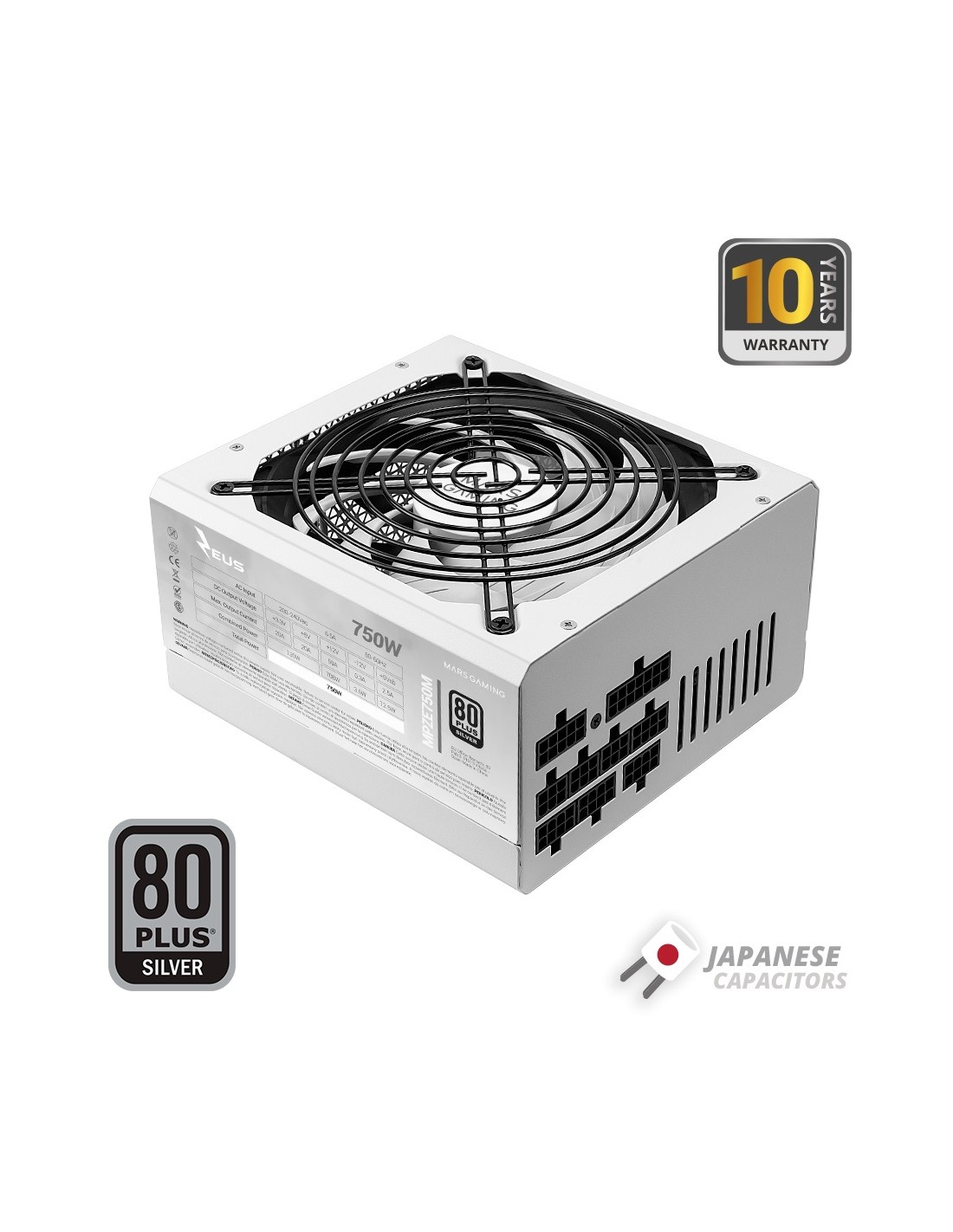 FUENTE DE ALIMENTACION ATX 750W MARS GAMING ZEUS 80 PLUS SILVER MODULAR ...